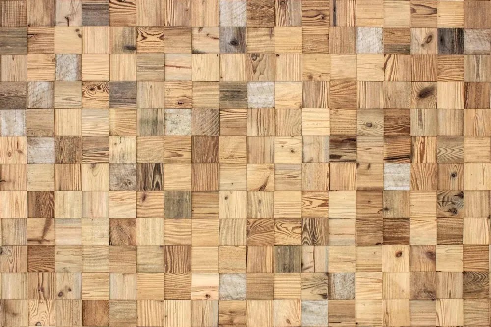 BOROVICE STARÉ DŘEVO 100, samolepící panel 300 x 300 mm (0,09 m²) - dřevěná mozaika 3D Kartáčovaný - bez povrch. úpravy