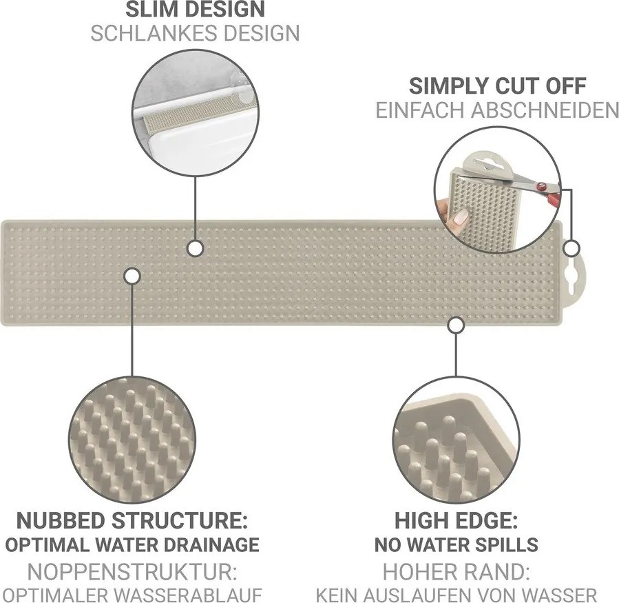Béžová plastová odkapávací podložka na nádobí 42x8 cm Slim – Wenko