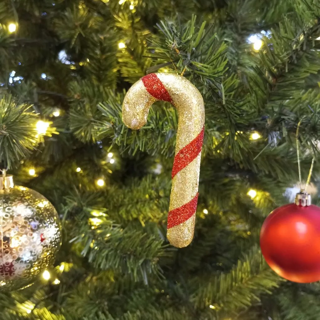 Sada vánočních ozdob berlička lízátko, 12 cm, zlatá červená, balení 10 ks