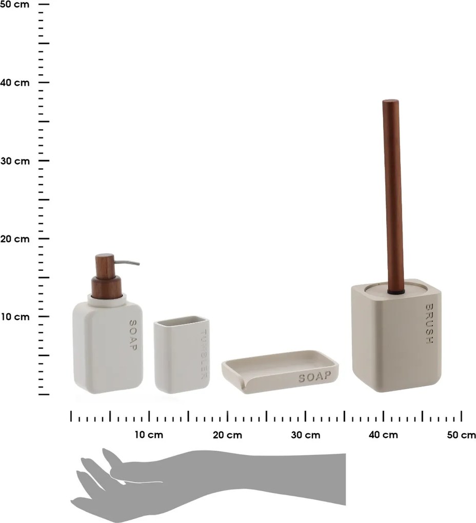 Sada koupelnových doplňků Salva, béžová/s dřevěnými prvky