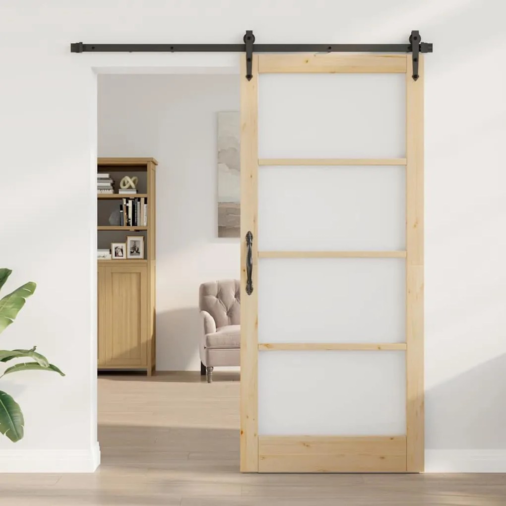 Posuvné dveře 93 x 211 cm Masivní borové dřevo a sklo Přírodní 3332345