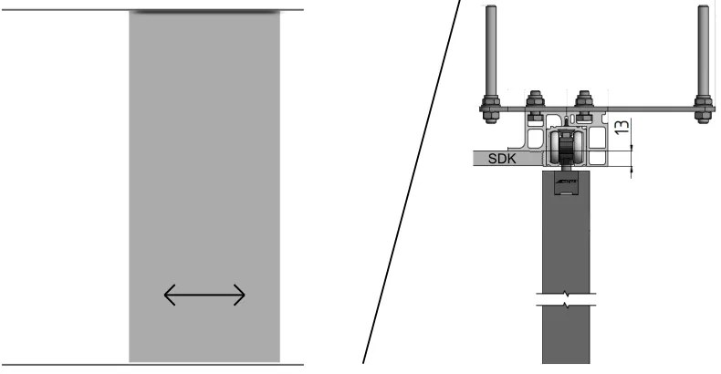 JAP Jednokolejnicový posuv do stropu skrytý PREMIUM - podhled z jedné strany - ELOX šířka průchodu/ délka kolejnice: 70/ 150 cm, typ kotvení: na závitové tyče