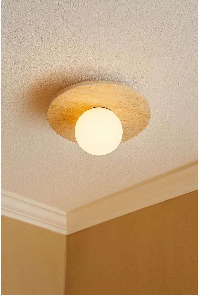 Béžové kamenné stropní svítidlo se skleněným stínidlem ø 12 cm Hilde – Opviq lights