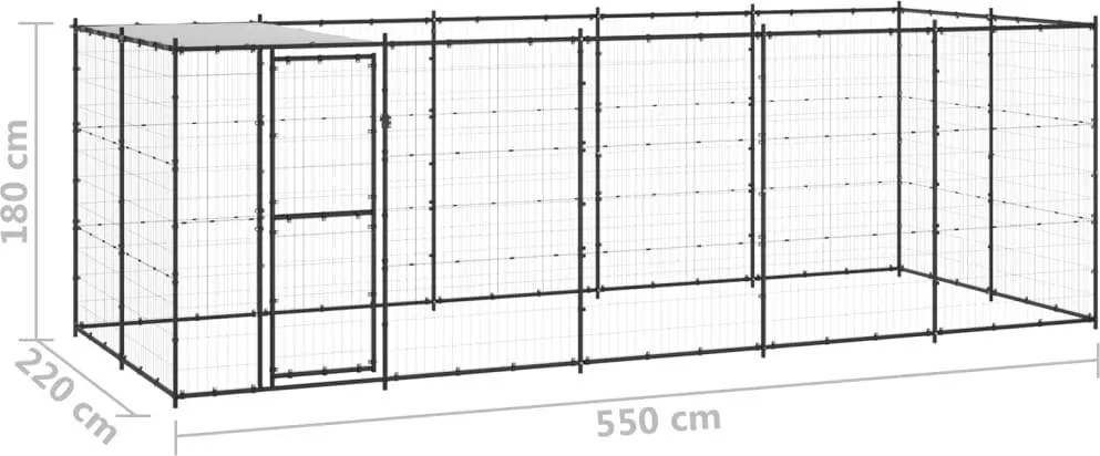 vidaXL Venkovní psí kotec se střechou pozinkovaná ocel 12,1 m² [3082294] Barva: Stříbrná