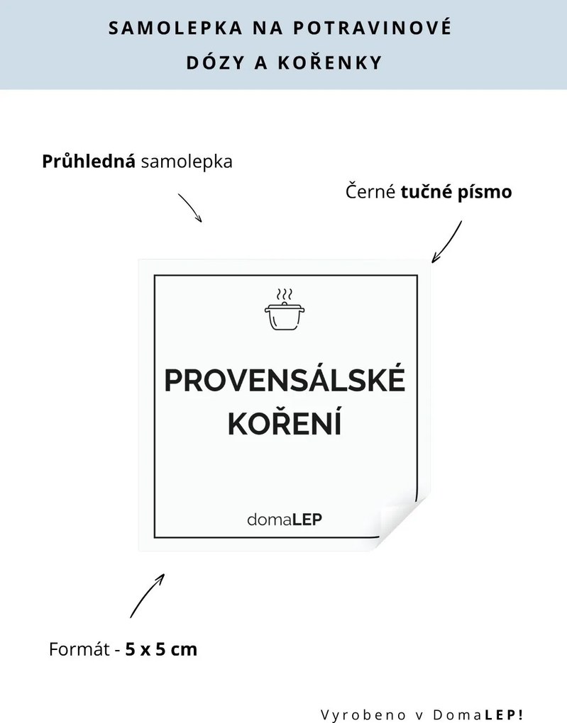 Samolepka na kořenky PROVENSÁLSKÉ KOŘENÍ průhledná 5 × 5 cm tučné písmo