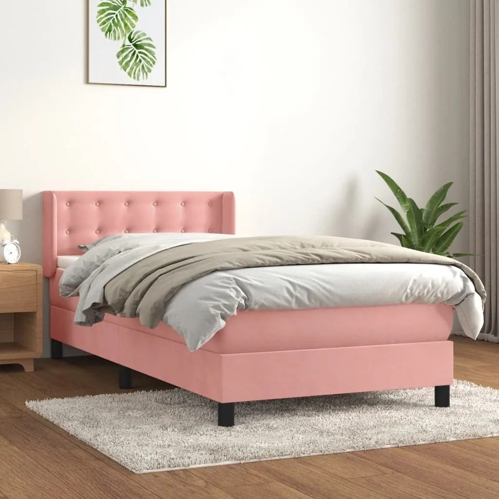 vidaXL Box spring postel s matrací 100x200 cm samet [3131187] Barva: světle šedá