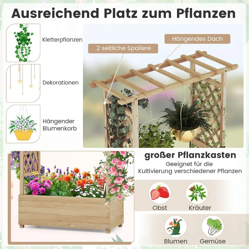 Costway Raised bed with trellis a amp; závěsná střecha, truhlík na rostliny