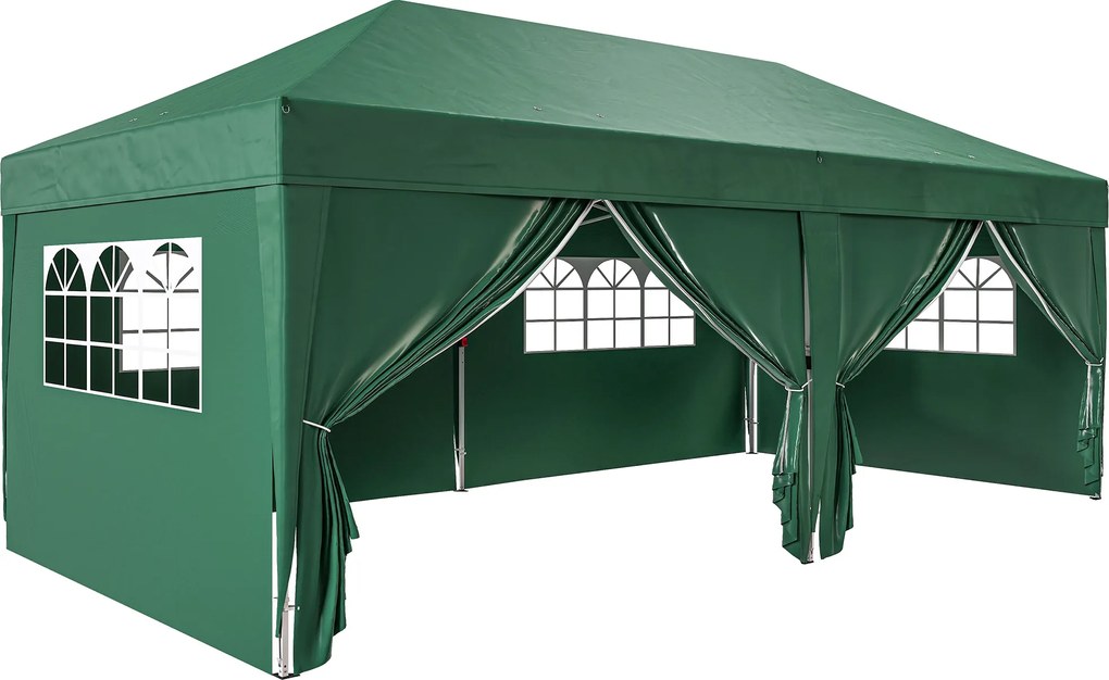 Pavilon cca 6x3m Stáj Odolný proti zimě Pop-up skládací pavilon s oknem Dveře na zip Boční díly UV ochrana