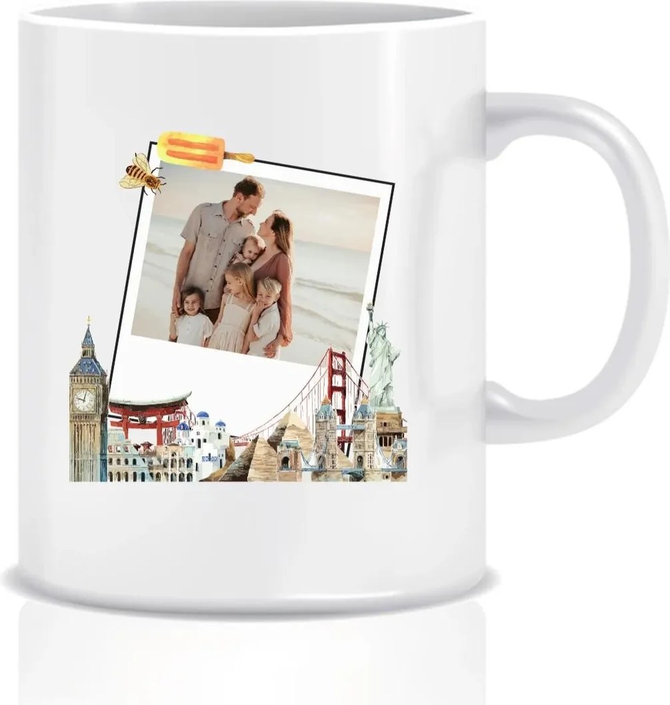 Personalizovaný klasický bílý keramický hrníček 300 ml s polaroidem z dovolené