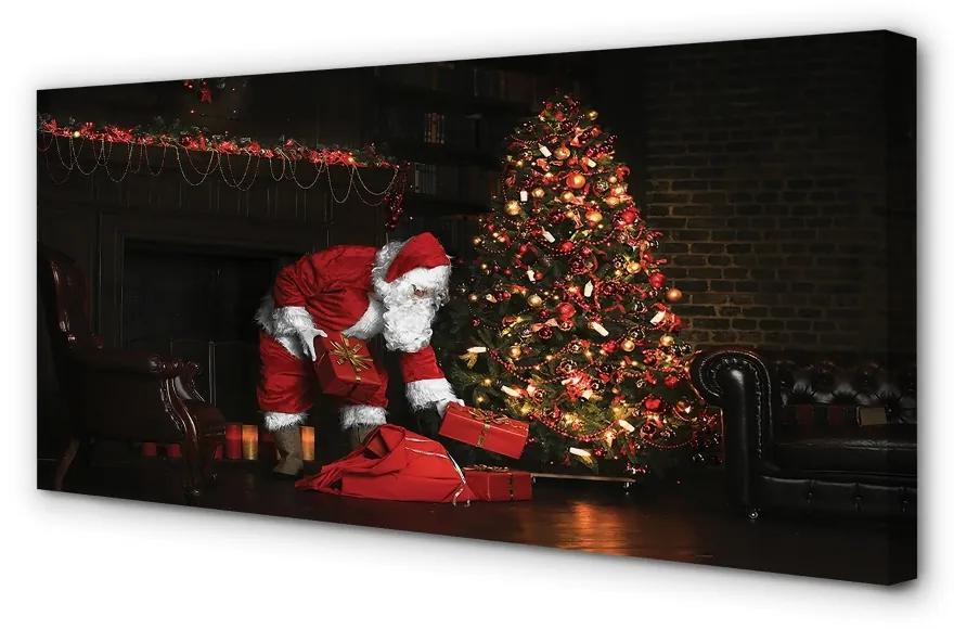 Obrazy na plátně Ozdoby na vánoční stromeček dárky Claus 140x70 cm