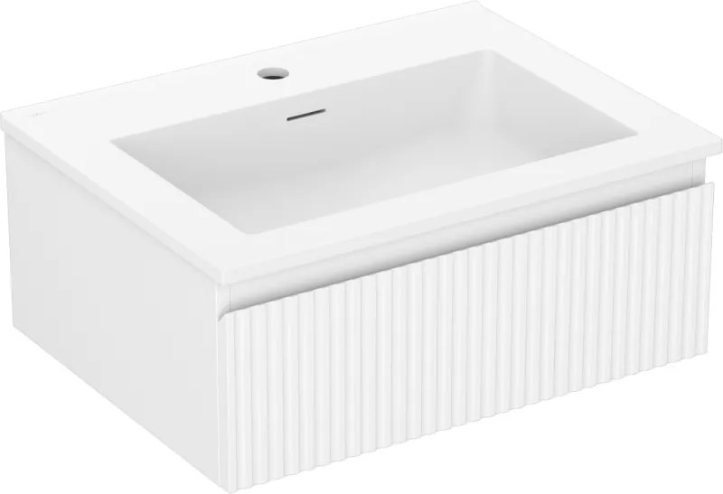 Mexen Rivel, koupelnová skříňka 60 cm s umyvadlem Otis, 1 zásuvka, drážkovaná, bílá matná, 91A20-06023-1-BF01-W18M01