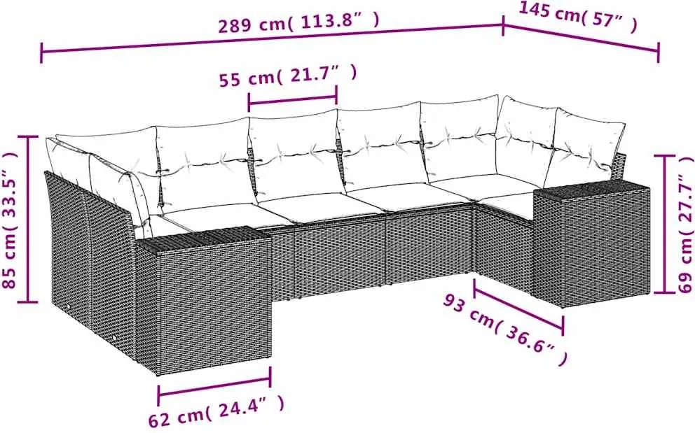 7dílná zahradní sedací souprava s polštáři černá polyratan 3222986