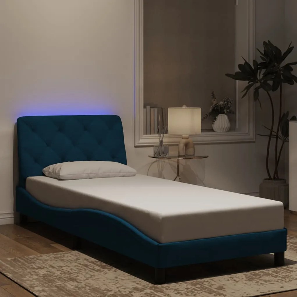 Rám postele s LED bez matrace modrý 90 x 200 cm samet 3213835