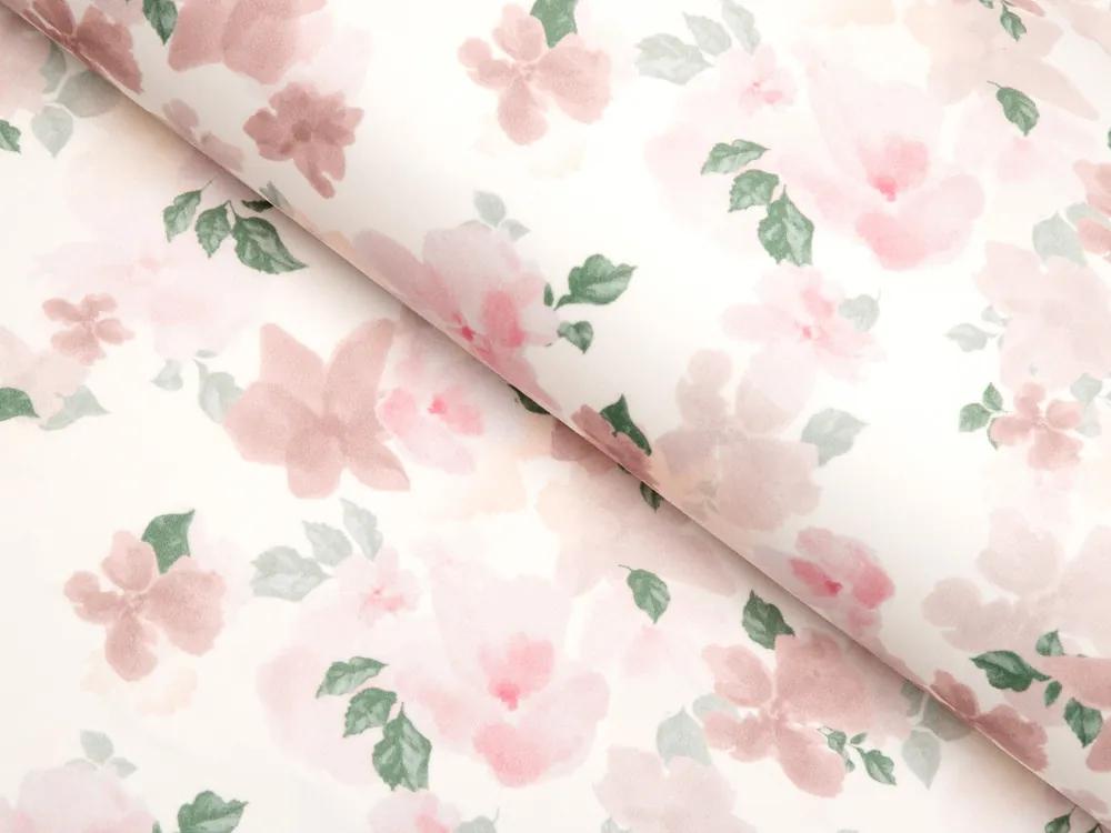 Biante Sametový povlak na polštář Tamara TMR-036 Růžovo-béžové akvarelové květy na bílém 40 x 60 cm