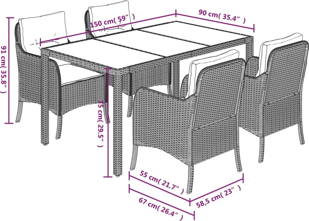 5dílný zahradní jídelní set s poduškami šedý polyratan 3211856