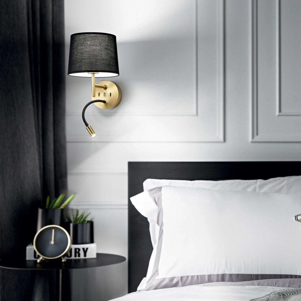 Ideal Lux Nástěnné svítidlo SET UP + LED světlo, 16,5cm Barva stínidla: béžová, Montura: černá