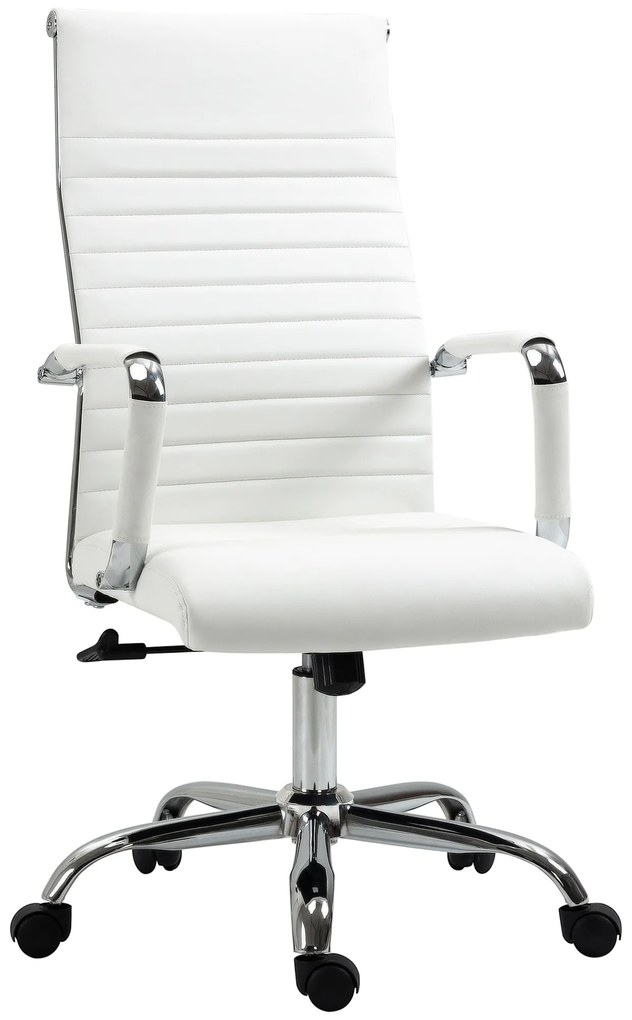 Kancelářská židle Vinsetto s houpací funkcí ergonomická kolečka otočná o 360° ocelové nohy imitace kůže nosnost 120 kg 54 x 62 x 104-114 cm Bílá | Ao…