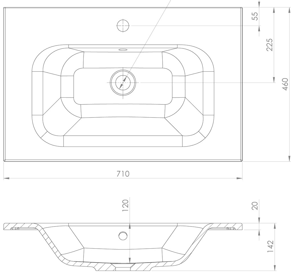 Sapho Sidra umyvadlo do nábytku 71 x 46 cm s otvorem pro baterii s přepadem litý mramor bílá SD071