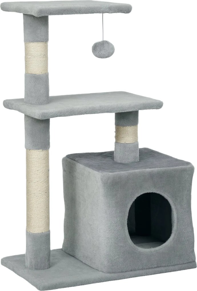 PawHut Kočičí Škrabadlo 81,5 cm s Sijouxovými Sloupci, 2 Platformami, Jaskyní a H koulej, Stylový Design 50x30x81,5 cm Tmavě šedá