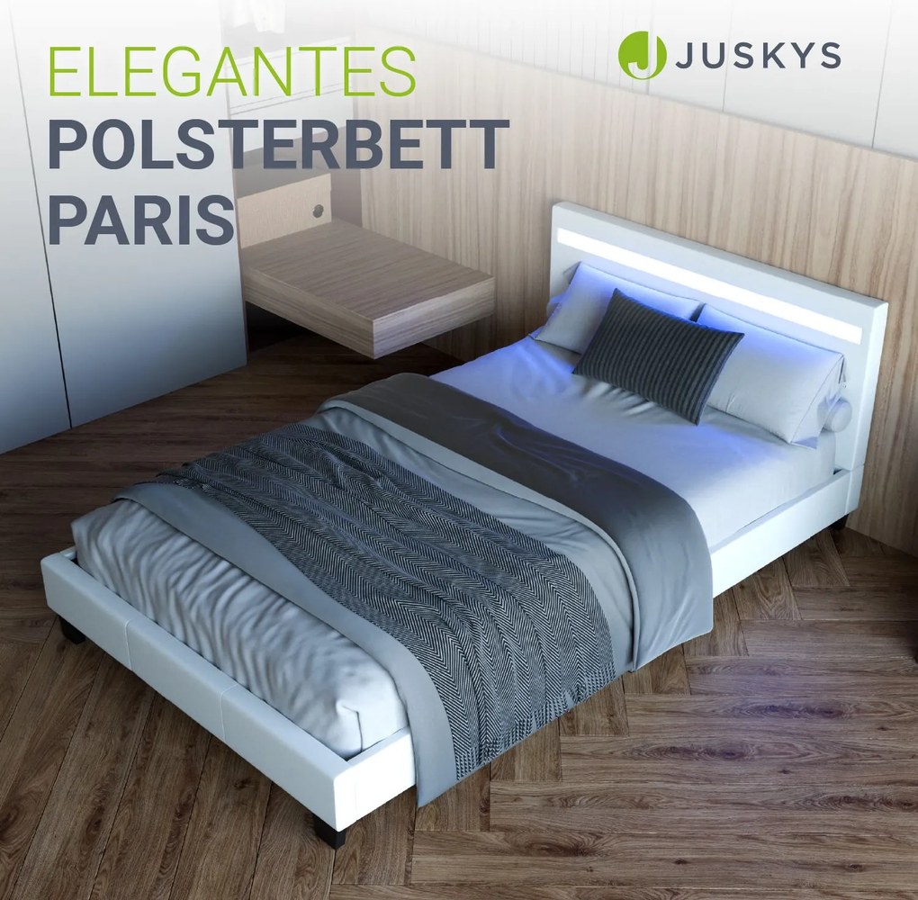 Juskys Čalouněná postel Paris s LED osvětlením Barva: černá, Velikost: 90 × 200 cm