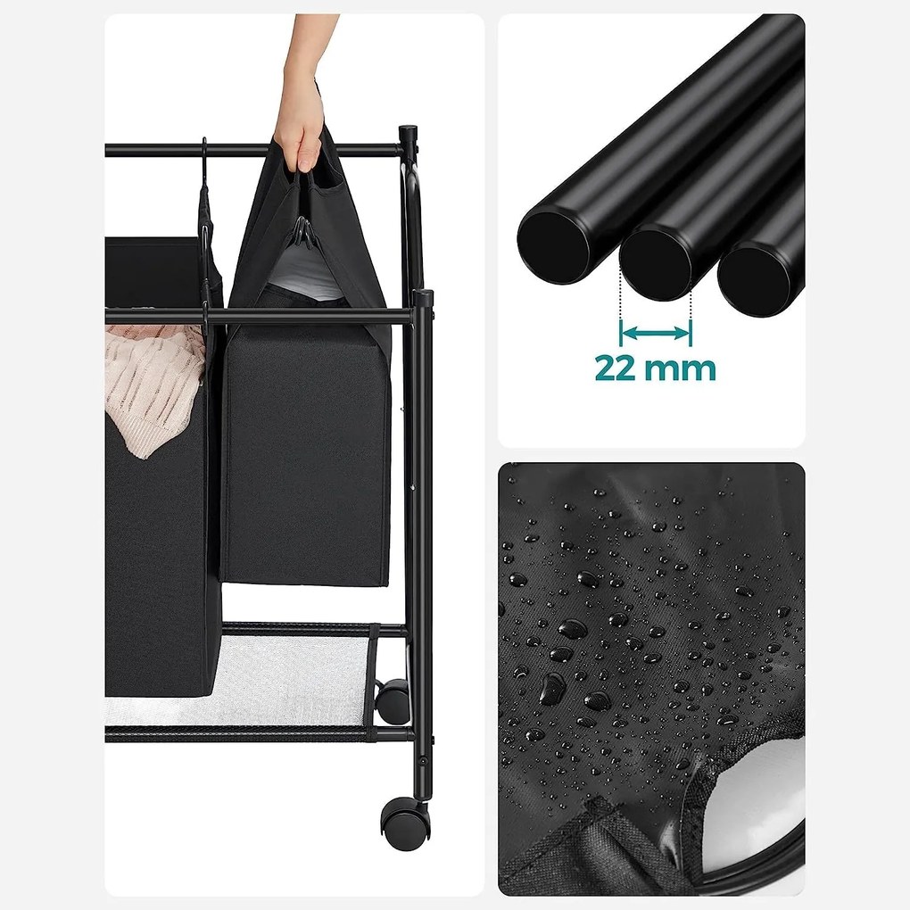 Prádelní koš na kolečkách 4 x 35l, se 4 vyjímatelnými taškami, černá