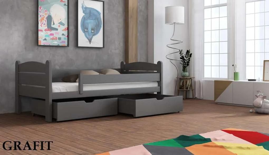 Masivní postel MATĚJ  90x200  cm s úložným prostorem  - GRAFIT
