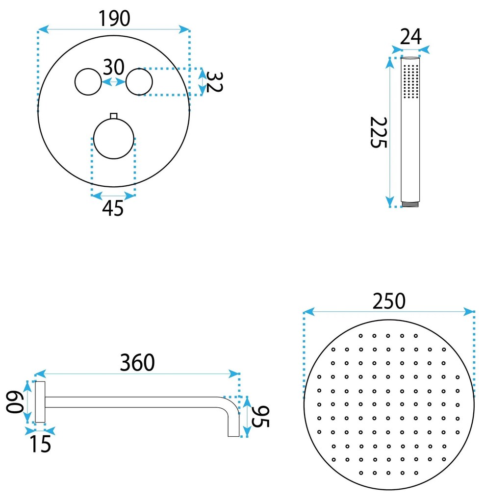 Rea Lungo Diamond, podomítková sprchová souprava s termostatickou baterií + BOX, REA-P6967
