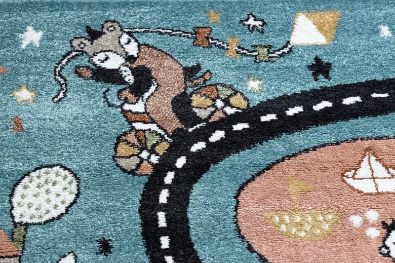 Dywany Łuszczów, Dětský kusový koberec Fun Route Street animals blue, 80x150, modrá, dětský pokoj