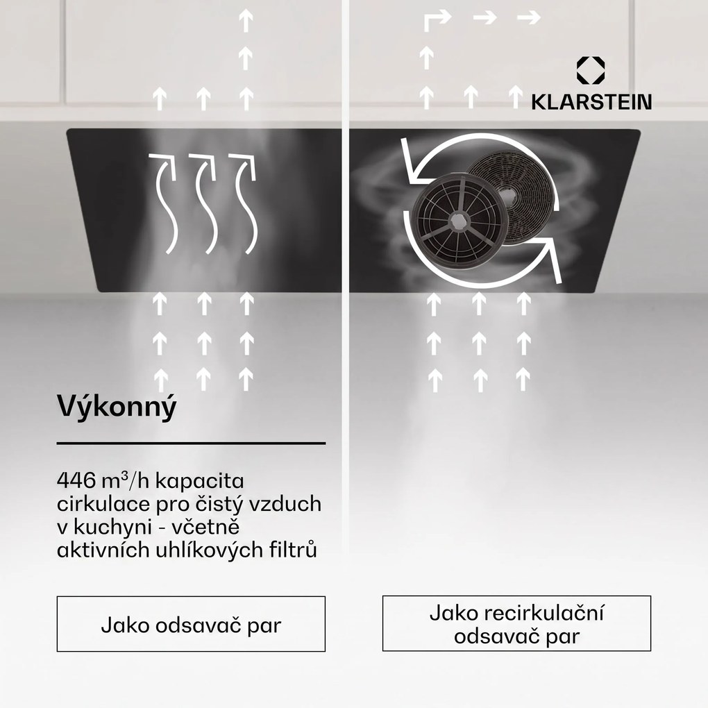 Klarstein Hektor Eco, digestoř, 52 cm, 446 m³/h, dotykové ovládání, sklo