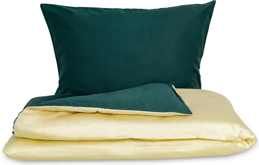Kvalitex Saténové povlečení LUXURY COLLECTION tmavě zelené / smetanové 1x 200/200, 2x 70/90cm
