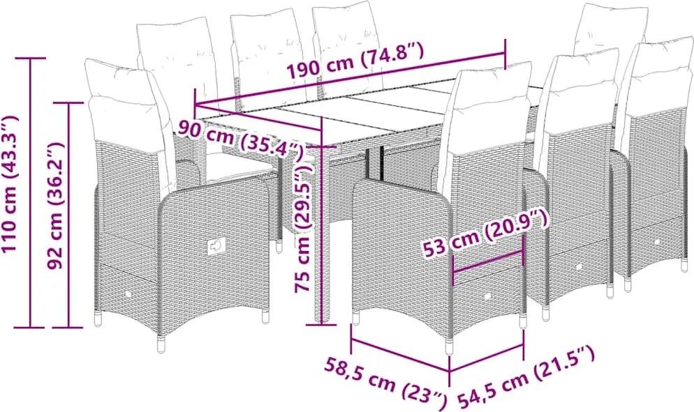 9dílný zahradní bistro set s poduškami béžový polyratan 3277102