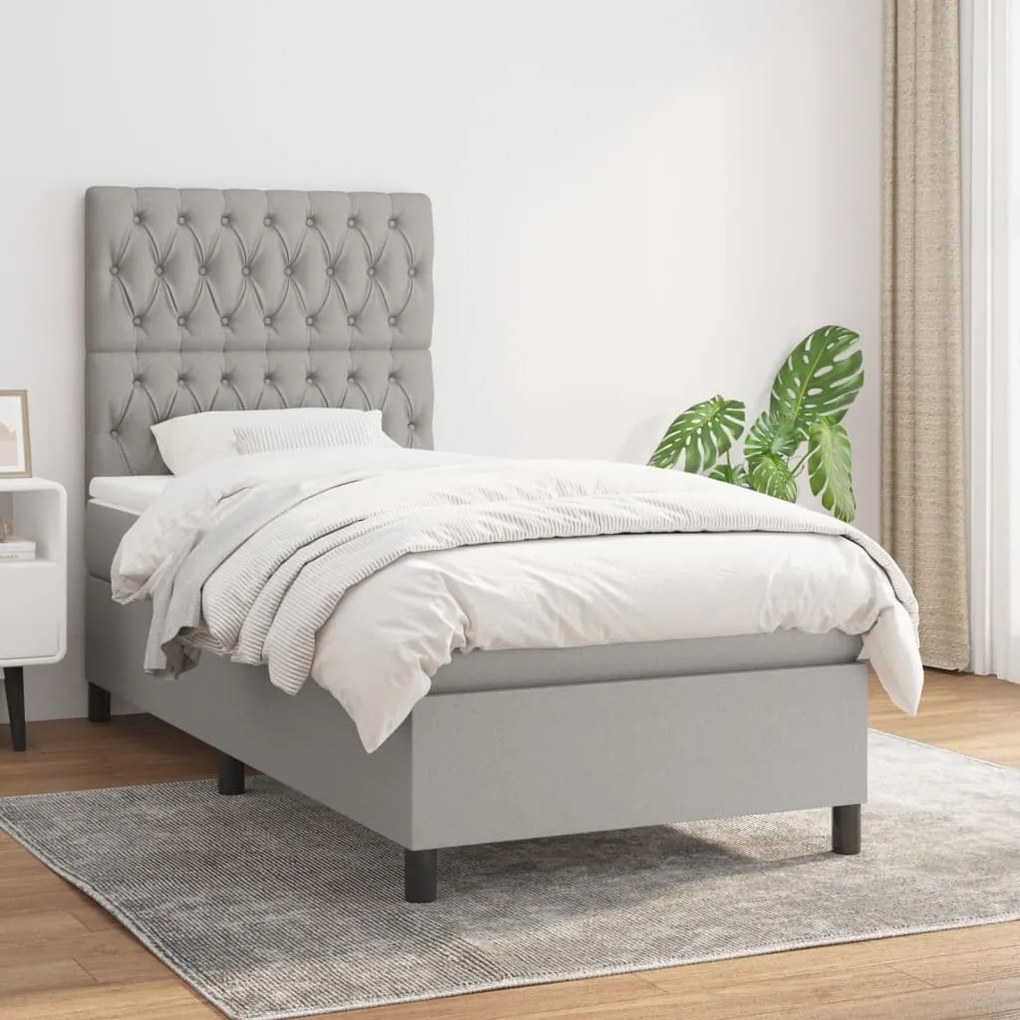 Box spring postel s matrací světle šedý 100 x 200 cm textil 3141993