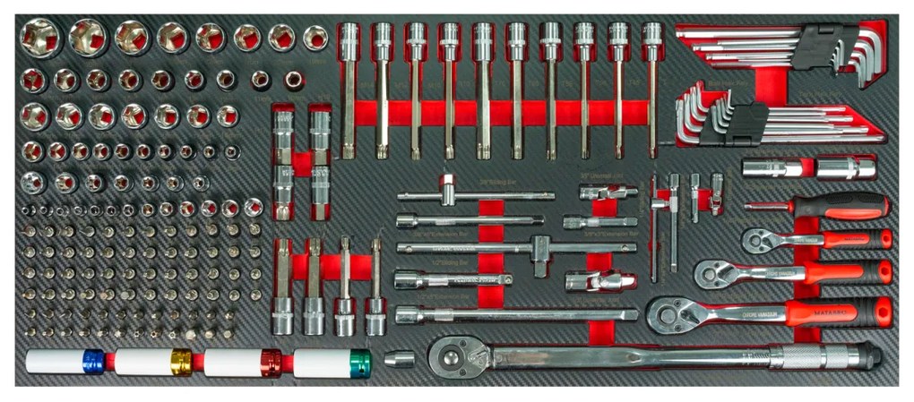 Dílenský vozík s nářadím | 12 zásuvek | Červený Matabro MB-TC05 | 542 ks