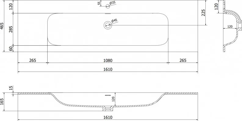 Mexen Vela, umyvadlo na zapuštění 161 x 46,5 cm, černá matná, 25231671
