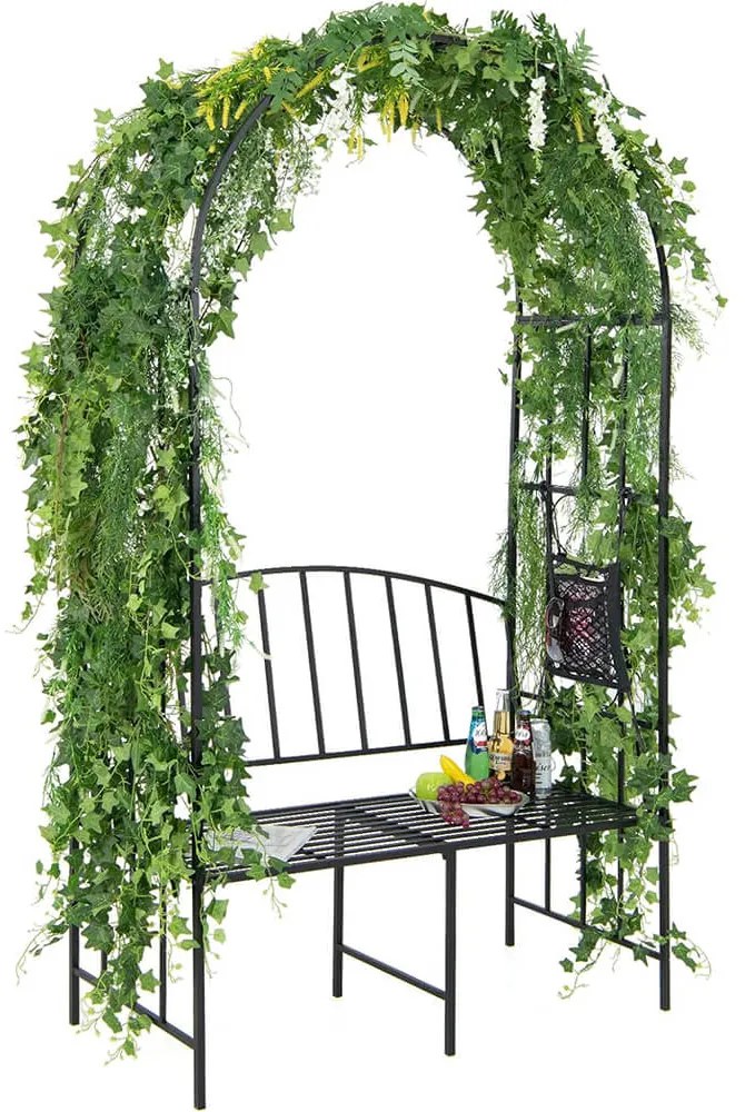 Pergola pro růže s lavičkou, černá