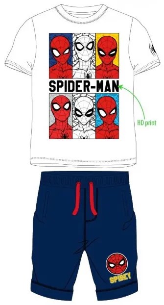 E plus M - Chlapecký bavlněný letní set / souprava Spiderman Marvel - bílý 116