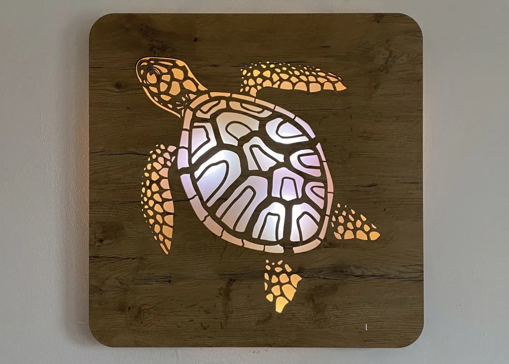 Li-Go "Želva" světelný obraz RGBW s baterií 62x62cm provedení povrchu: dub světlý