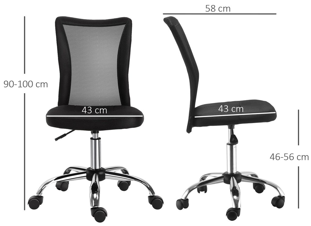 Kancelářská židle Vinsetto bez područek, ergonomická kancelářská židle, výškově nastavitelná, max. nosnost 100 kg, černá | Aosom