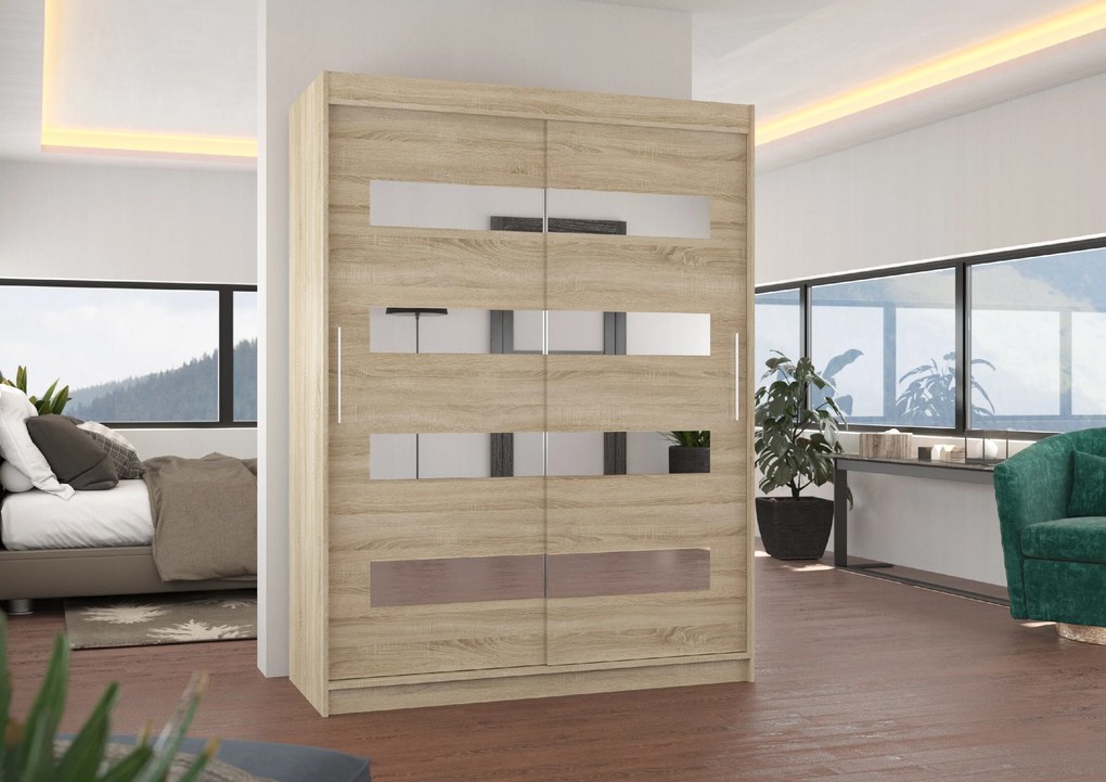 ADRK Furniture Skříň posuvná se zrcadlem BALTIC 150 ADRK-SW-BAL-S-150