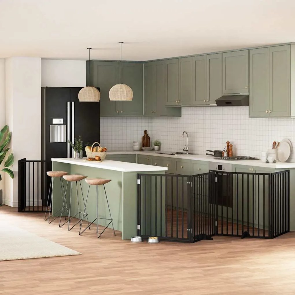 Zábrana pro psy s dvířky skládací 8 panelů černá 640 cm topol 3155574