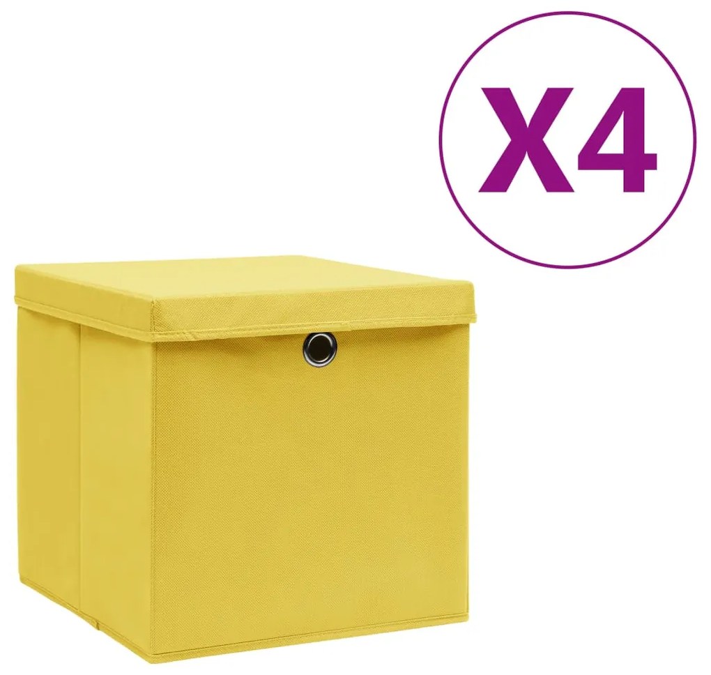 Úložné boxy s víky 4 ks 28 x 28 x 28 cm žluté 325224