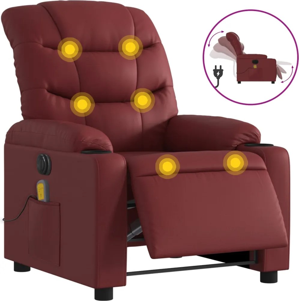 Elektrické masážní polohovací křeslo vínové umělá kůže 3206596