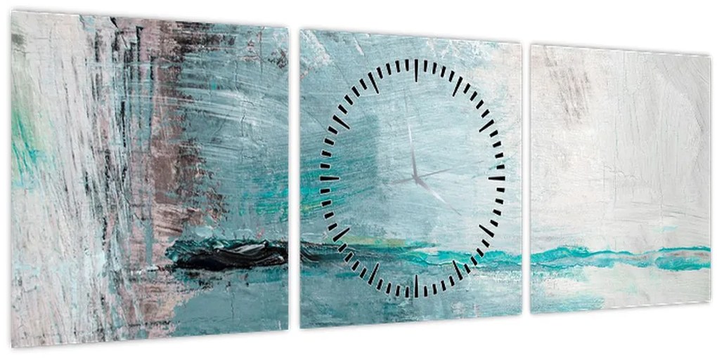 Obraz - Abstraktní olejomalba (s hodinami) (90x30 cm)