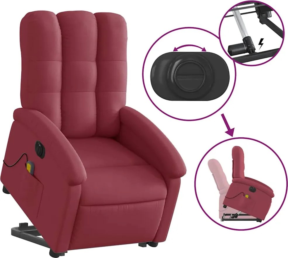 Elektrické zvedací masážní polohovací křeslo vínové textil 3204131