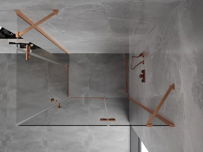 Mexen Mist-H Duo, 2-křídlý výklopný sprchový kout 70 x 105 cm, čiré sklo, měděný matný profil, 8A5-070L-105P-65-00