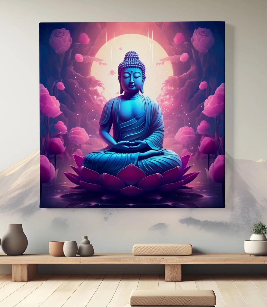 Obraz na plátně - Modrý Buddha lotosový květ FeelHappy.cz Velikost obrazu: 80 x 80 cm