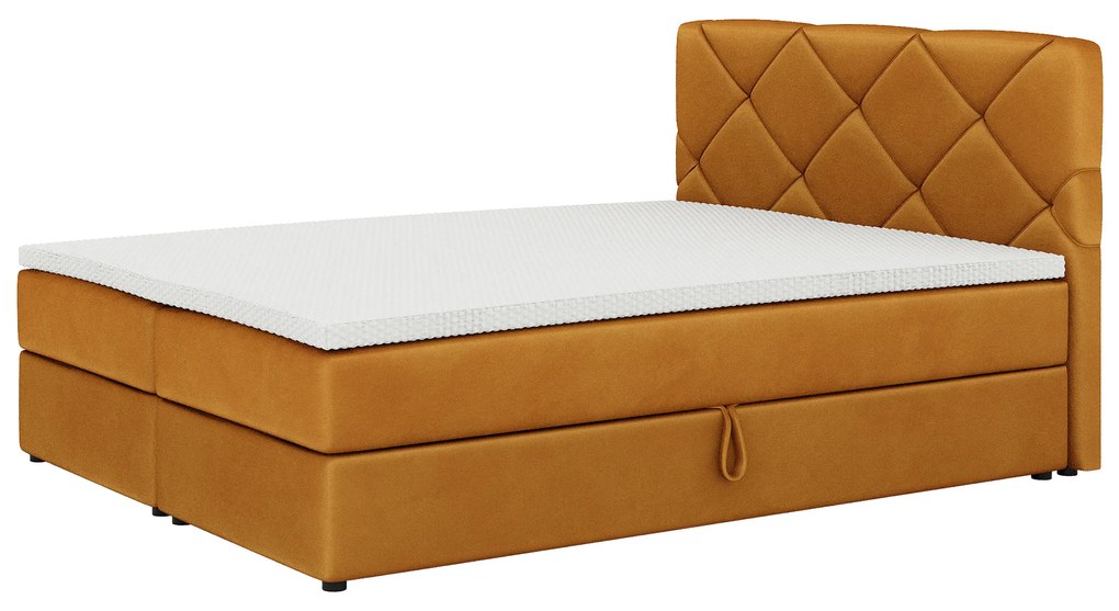Kontinentální postel 140x200 cm Karum Comfort (hořčicová) (s roštem a matrací). 1056021