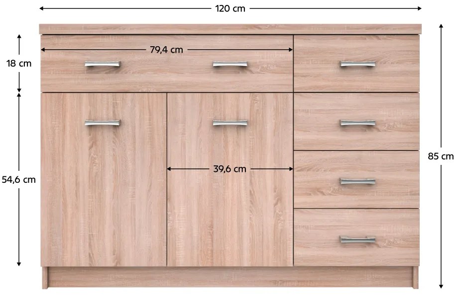 Kondela Komoda 2D5S, dub sonoma, TOPTY TYP 22
