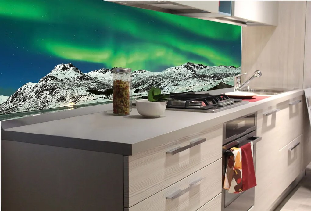 DIMEX | Fototapeta do kuchyně Aurora KI-180-139 | 180 x 60 cm | zelená, modrá, bílá, černá