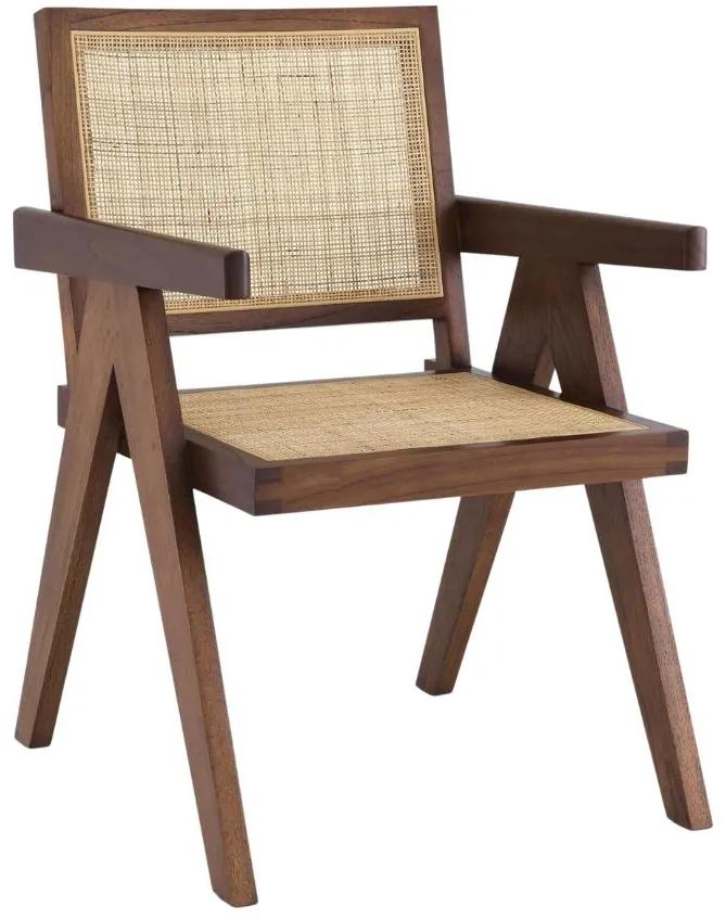 OnaDnes -20% Hnědá dřevěná jídelní židle Eichholtz Aristide s ratanovým výpletem
